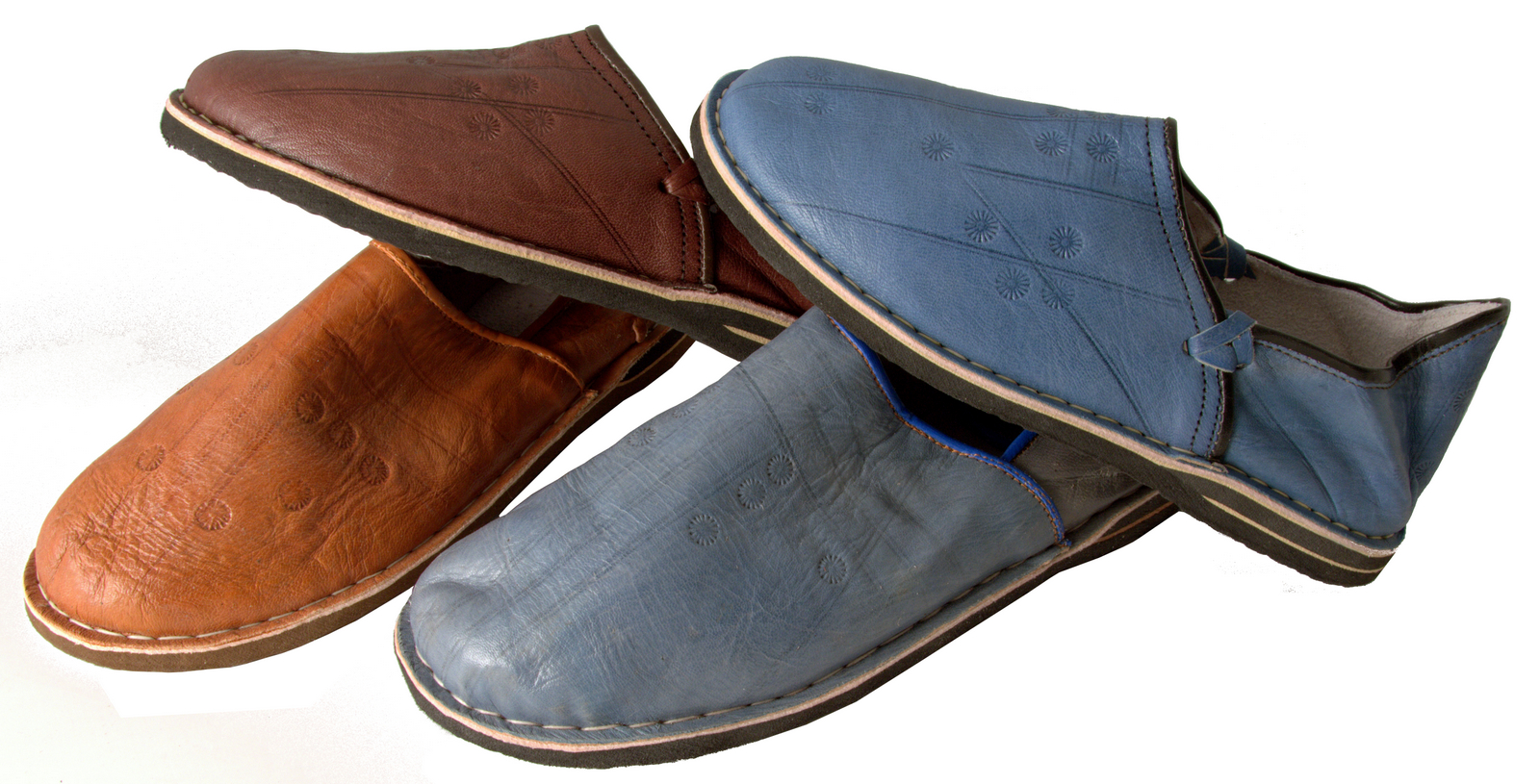 Babouches Dambira faites mains au Maroc en bleu ou marron | Gundara
